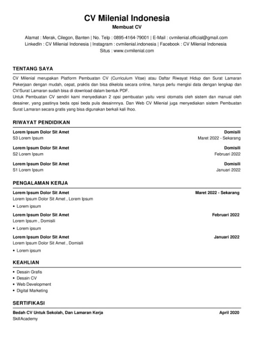 CV Milenial: Bikin CV Murah & Surat Lamaran Kerja Gratis