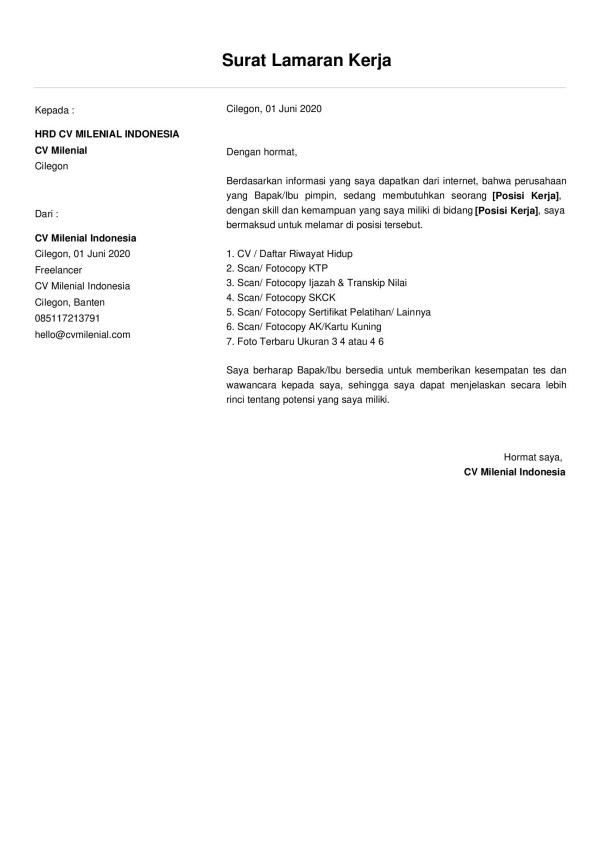 Bikin Surat Lamaran Kerja Gratis Mudah | CV Milenial